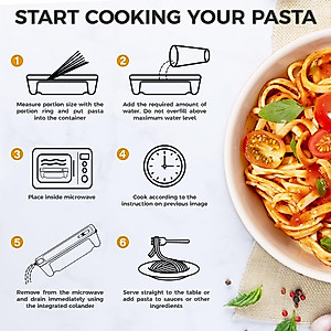 Microwave Pasta Cooker with Strainer, Food Grade Heat Resistant Pasta Boat Vegetable Steamer Spaghetti Noodle Cooker with Capacity Up to 5 Pound, No Mess, Sticking, or Waiting for Water to Boil