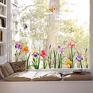 decalmile Garden Flower Window Clings Double Sided Iris Floral Spring Easter Window Decals Glass Window Doors Window Stickers Gifts for Mom