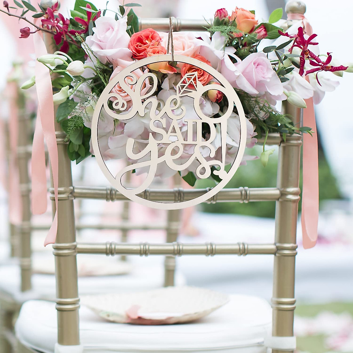 Engagement Party Decorations, She Said Yes Wooden Sign Bridal Shower Engagement Photo Booth Props for Wedding Party Decorations