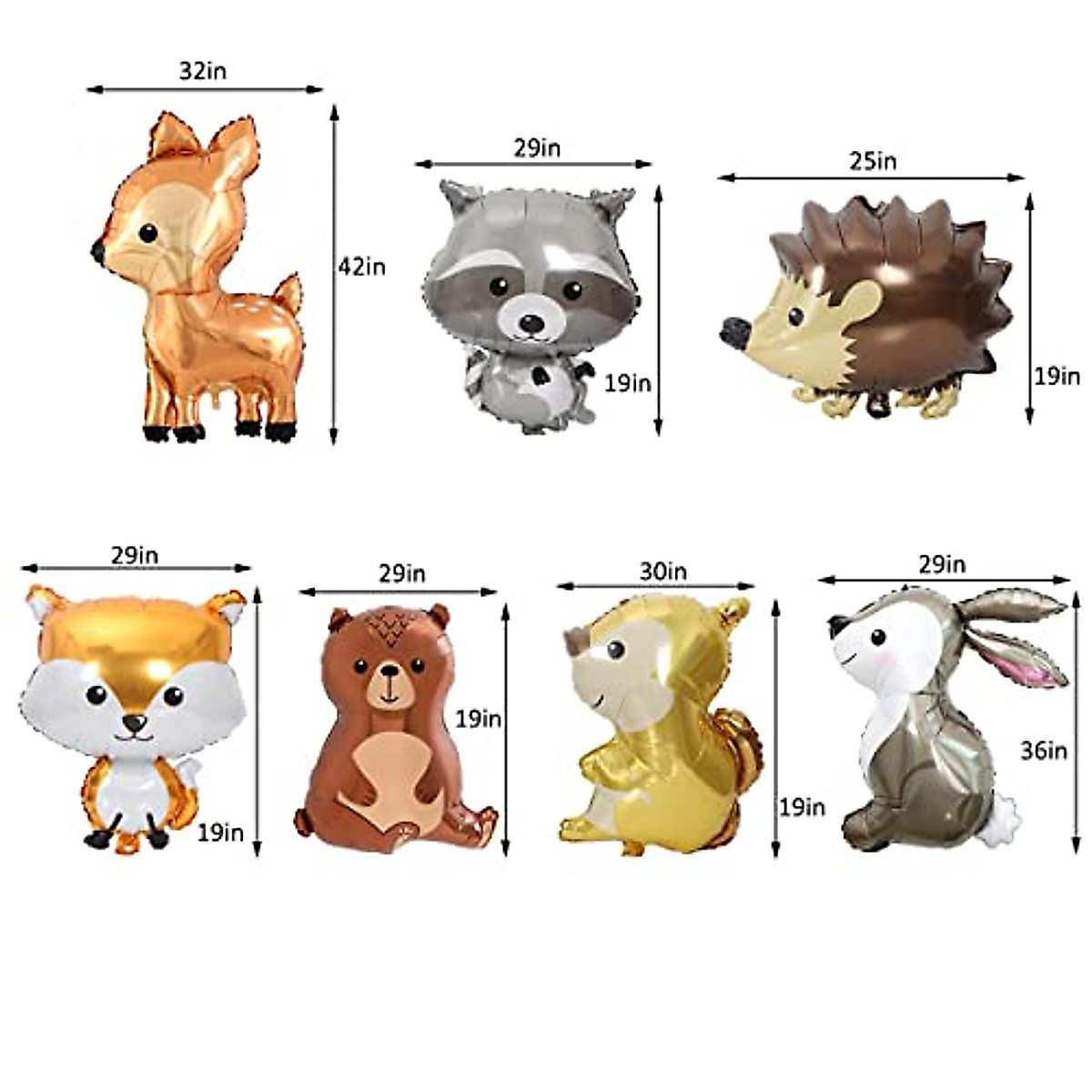 7PCS Woodland Animal Balloons Forest Animals Foil Mylar Balloon for Woodland Themed Baby Shower,Jumbo Bunny Fox Squirrel Hedgehog Raccoon Balloons Woodland Balloons for Birthday Party Decorations