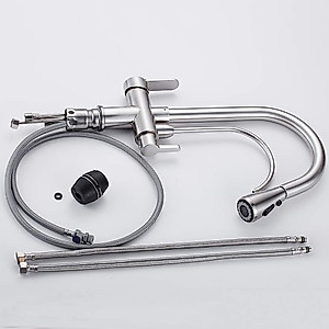 WANFAN Kitchen Sink Faucet with Pull Down Sprayer 2 Handle 3 in 1 Water Filter Purifier Faucets Brushed Nickel 0195SN