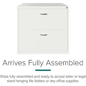 Hirsh Home Office Style Lateral Metal File Cabinet 30 in. Wide 2 Drawer White, Fully Assembled