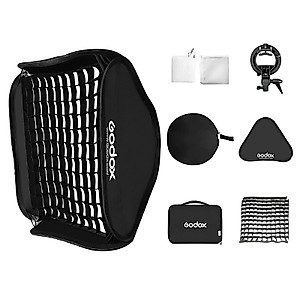 Godox 32"x 32" /80x80cm Foldable Flash Softbox Kit with Grid, S-Type Speedlite Bracket Bowens Mount and Carring Case for Camera Flash Speedlight Studio Portraits,Product Photography,Video Shooting