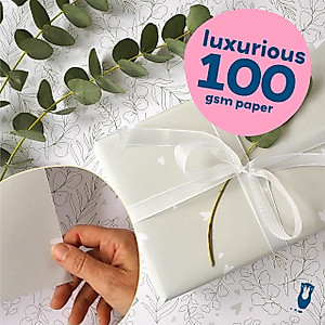 Wedding Gift Wrap - 6 Luxury Sheets of Weddings Wrapping Paper in Aisle Go With Green Design - Green & White Floral Hearts Design