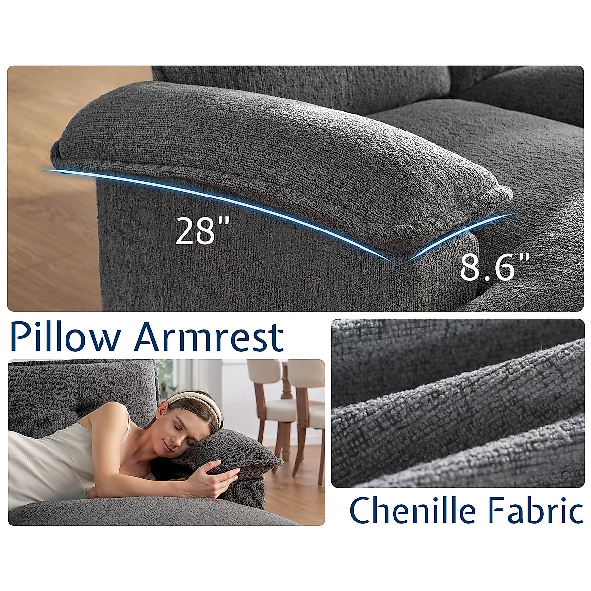 Jocisland 115 Inch Sectional Couch, Modular Sectional Sofa- Double Layer Seat Cushions, U Shaped Couch- Comfy Couches for Living Room, Grey Chenille