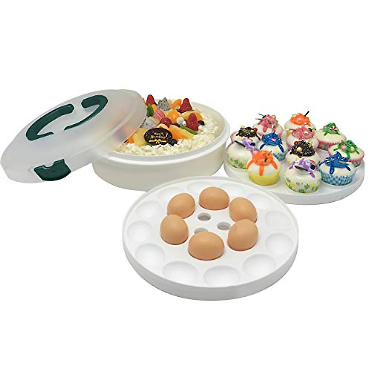 10 Inch Portable Pie Carrier with Lid and Tray 3-In-1 Round Cupcake Container Egg Holder Muffin Tart Cookie Keeper Food -Thanksgiving&Christmas Party Containe(Green)