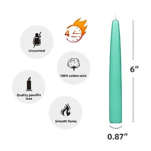 Zest Candle 12-Piece Taper Candles, 6-Inch, Aqua