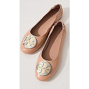 Tory Burch Women's Claire Ballet Flats, Light Sand/Gold/Silver, 10 Medium US