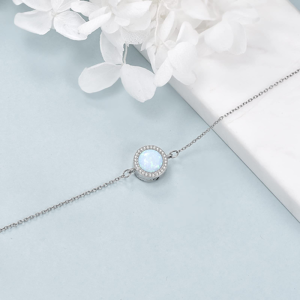 ONEFINITY Opal Urn Bracelet For Ashes 925 Sterling Silver Opal Cremation Keepsake Pendant Locket Bracelet For Women Mom