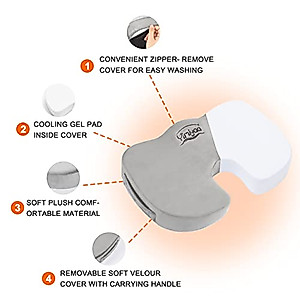Yimiyaa Seat Cushion Non-Slip Memory Foam Coccyx Protect Cushion for Office Chair Car Seat Cushion,Tailbone Pain Sciatica Back Pain Relief (Gray)