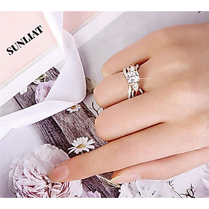 SUNLIAT Engagement Ring Bridal Sets for Women,925 Sterling Silver Rose Gold Plated Cubic Zirconia Wedding Band Ring Set, Promise Rings for Her Anniversary Rings Size 8.5