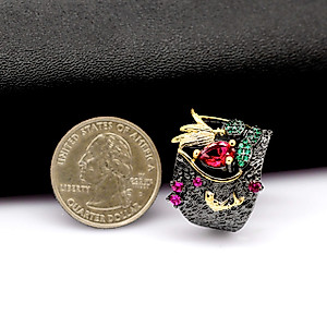 Uloveido Fashion Red Crystal Flower Black Band Rings for Women Statment Cocktail Wide Rings for Girls Size 9 Y566