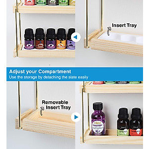 J JACKCUBE DESIGN Wall Mount Essential Oils Display Shelf with 5 Tier for 70 Bottles Holder Gold Frame and Wood Rack Organizer - MK482B