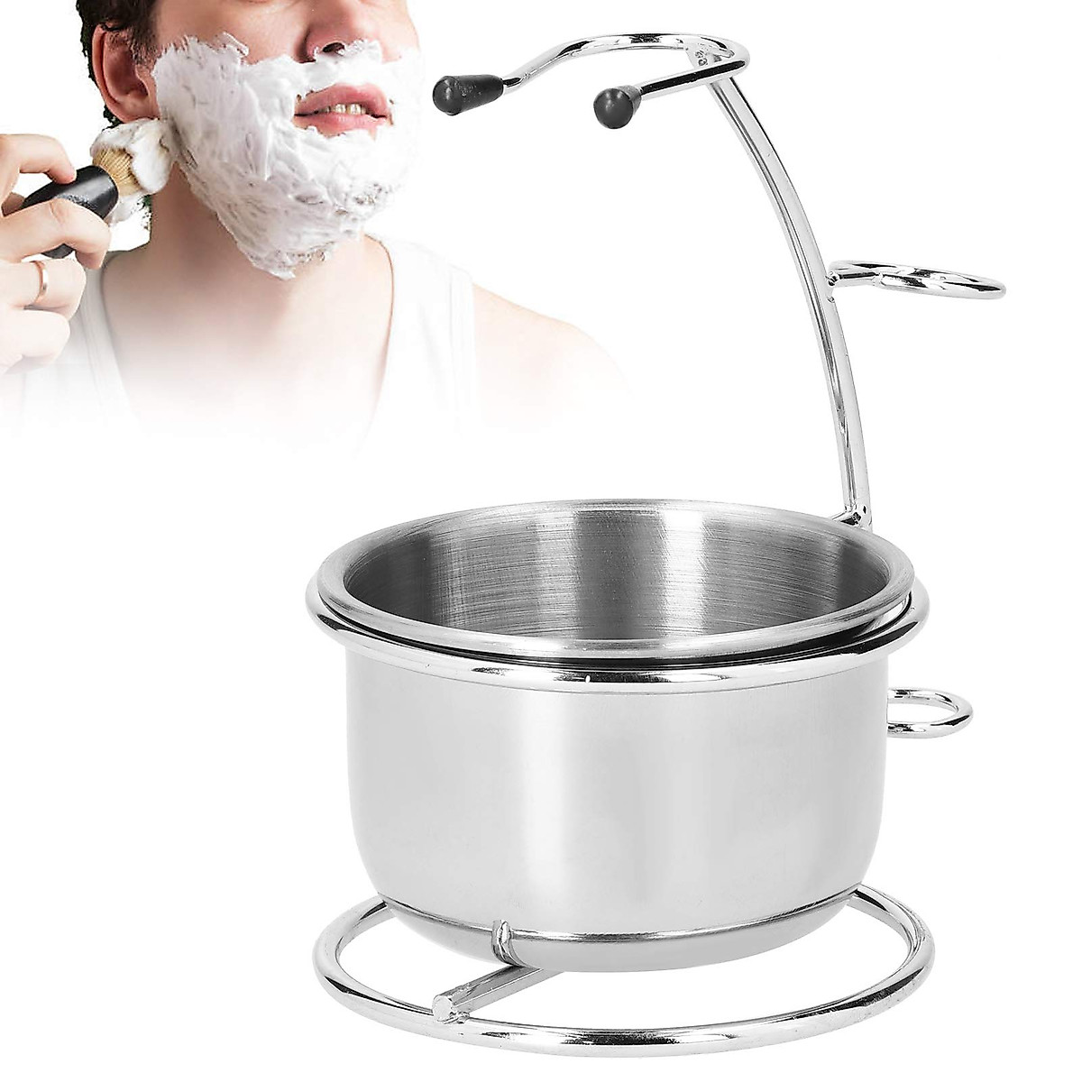 Nunafey Shaving Stand and Bowl Set,Multi?function Practical Metal Shaving Brush Holder Stainless Steel Razor Soap Stand Bowl,Shaving Brush Stand for