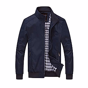 PASOK Men's Lightweight Softshell Coat Outerwear Zipper Windbreaker Flight Bomber Jacket Navy M