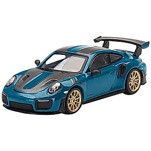 911 GT2 RS Weissach Package Miami Blue with Carbon Stripes Ltd Ed to 3600 Pieces Worldwide 1/64 Diecast Model Car by True Scale Miniatures MGT00344