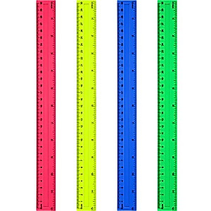 4 Packs Plastic Straight Rulers Plastic Rule Measuring Tool for Student School Office (12 Inch, Colorful)