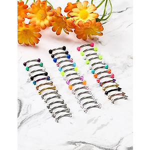 Dyknasz 40Pcs 16G Surgical Steel Daith Rook Earring 8mm 5/16" Curved Barbell Eyebrow Rings Belly Button Ring Piercing Jewelry for Women Men