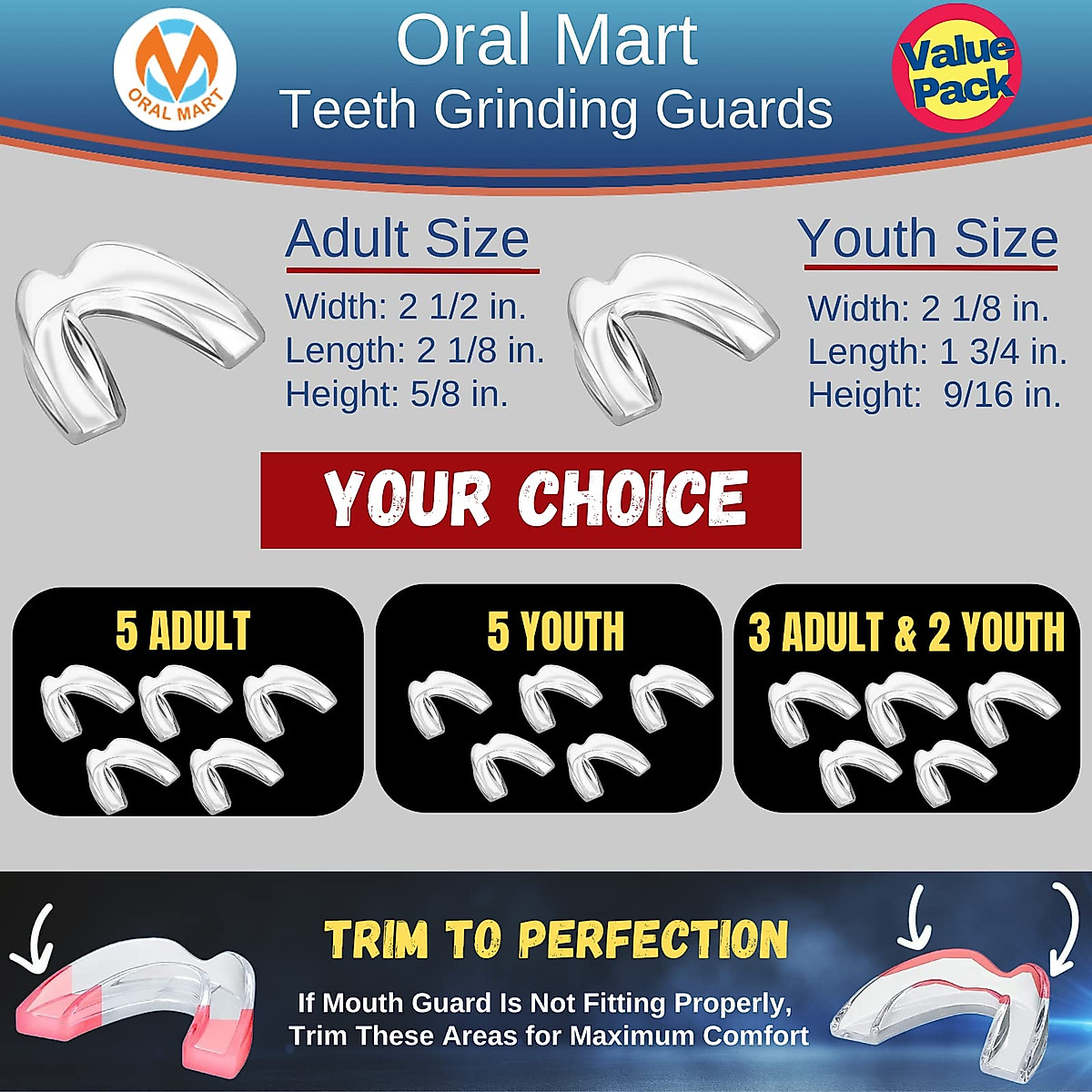 Mouth Guard for Grinding Teeth at Night for Kids - Pack of 5 Clear Kids Mouth Guards for Grinding Teeth - Anti Grinding Teeth Protector for Sleep - Night Guard for Clenching Teeth (5 Pack, Youth Size)