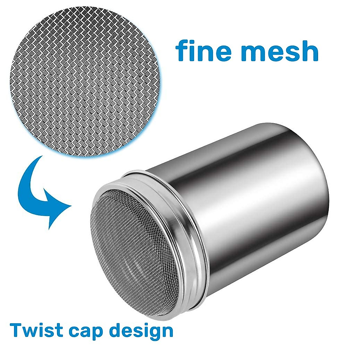 Stainless Steel Sugar Shaker Duster, Chocolate Shaker, Stainless Steel Powder Sugar Shaker Duster with Lid,Fine Mesh Cocoa Flour,Coffee Sifter with Lid,Cocoa,Chocolate,Coffee Sifter Sprinkler Dredgers