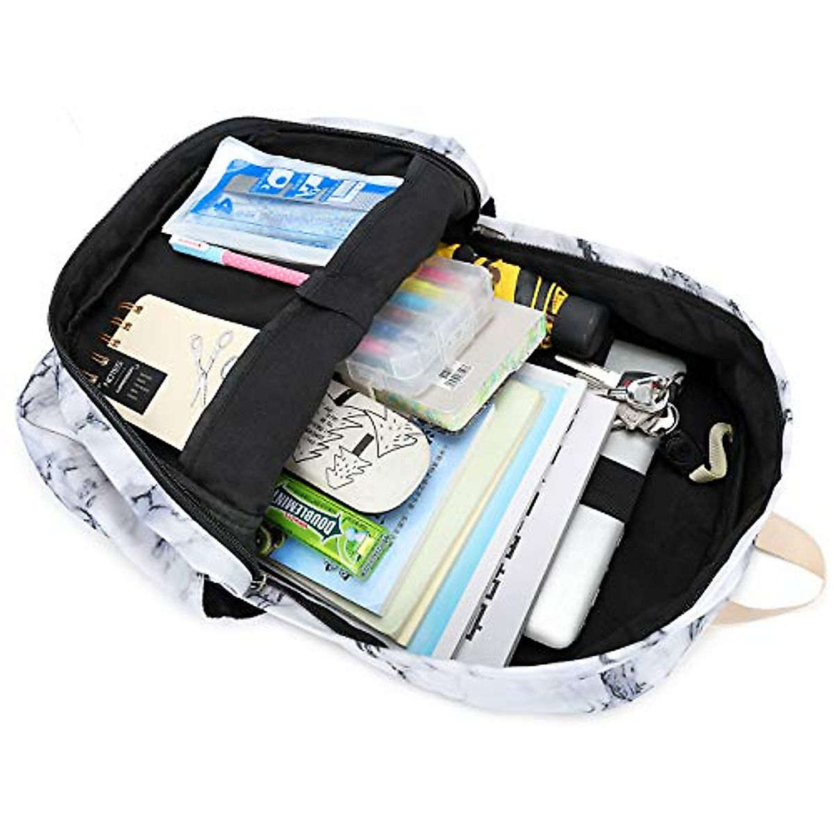 Bluboon Teen Girls School Backpack Kids Bookbag Set with Lunch Box Pencil Case Travel Laptop Backpack Casual Daypacks (Marble 1)