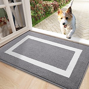 OLANLY Indoor Door Mat, 30x17, Non-Slip Absorbent Resist Dirt Entrance Mat, Washable Low-Profile Inside Entry Doormats for Entryway, Grey