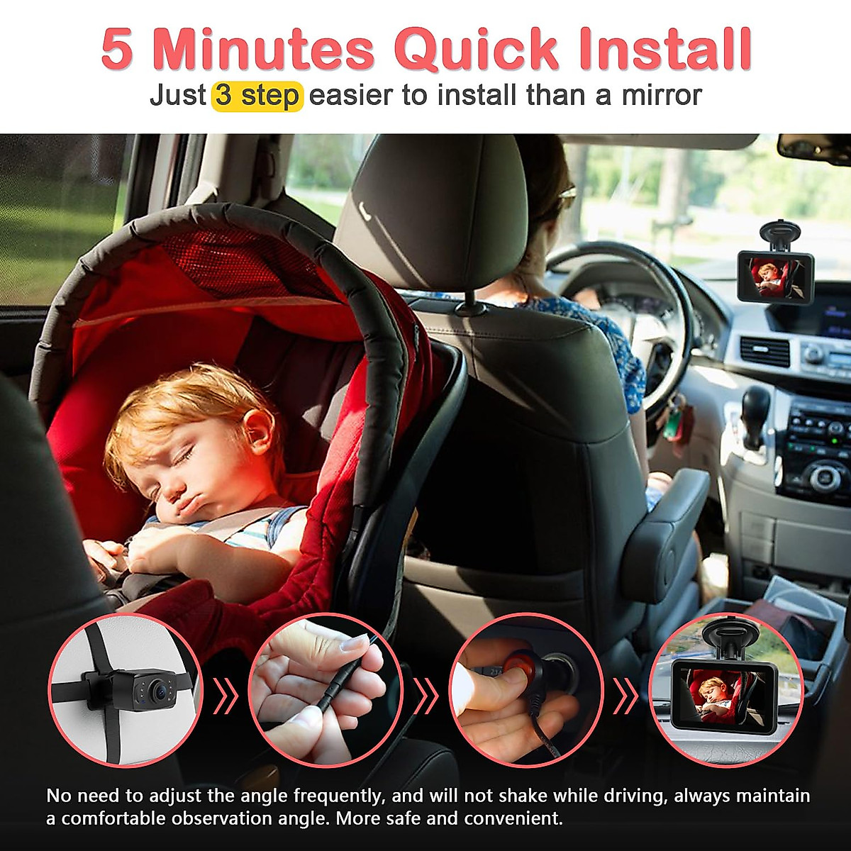 Itomoro Baby Car Camera, 4.3'' 1080P Night Vision Car Baby Mirror with Camera 5 Mins Easy Installation Crystal Clear Wide View for Rear Facing Seat ACZ407