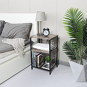 X-cosrack End Table,Industrial Retro Side Table Nightstand Storage Shelf for Living Room Bedroom Kitchen Family and Office,Stable Wood and Metal Frame, Patent Pending(Greige & Black)