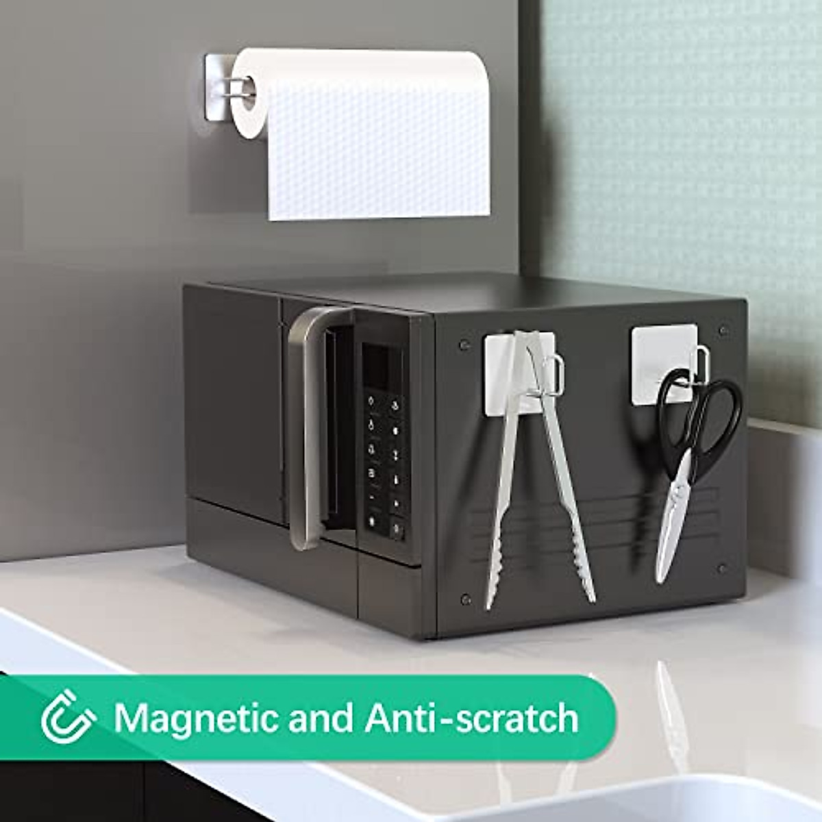 FORTIDY Magnetic Paper Towel Holders Wall Mount or Under Cabinet - Garbage Bag Dispenser, Hanging Paper Towel Holder for Bathroom, Kitchen and Fridge, Stainless Steel, No Drilling, Reusable, 1-Pair