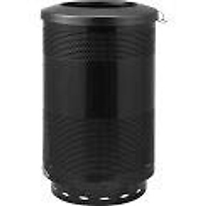 Global Industrial 55 Gallon Perforated Steel Receptacle with Flat Lid, Black