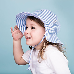 JAN & JUL Newborn Boy Beach Sun-Hat for Baby, Adjustable Strap (S: 0-6 Months, Blue Stripes)