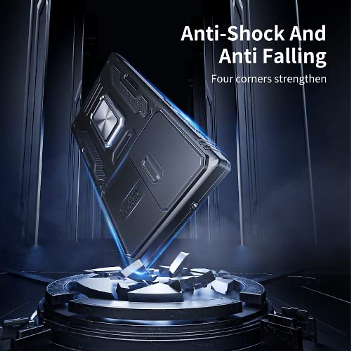 ANNGELAS for Samsung Galaxy S23 Ultra Phone Case, Shockproof Silicone TPU Bumper Anti-Fall Protection Cases, Slide Camera Cover & Rotating Ring Kickstand for Galaxy S23 Ultra 6.8Inch 5G, Black