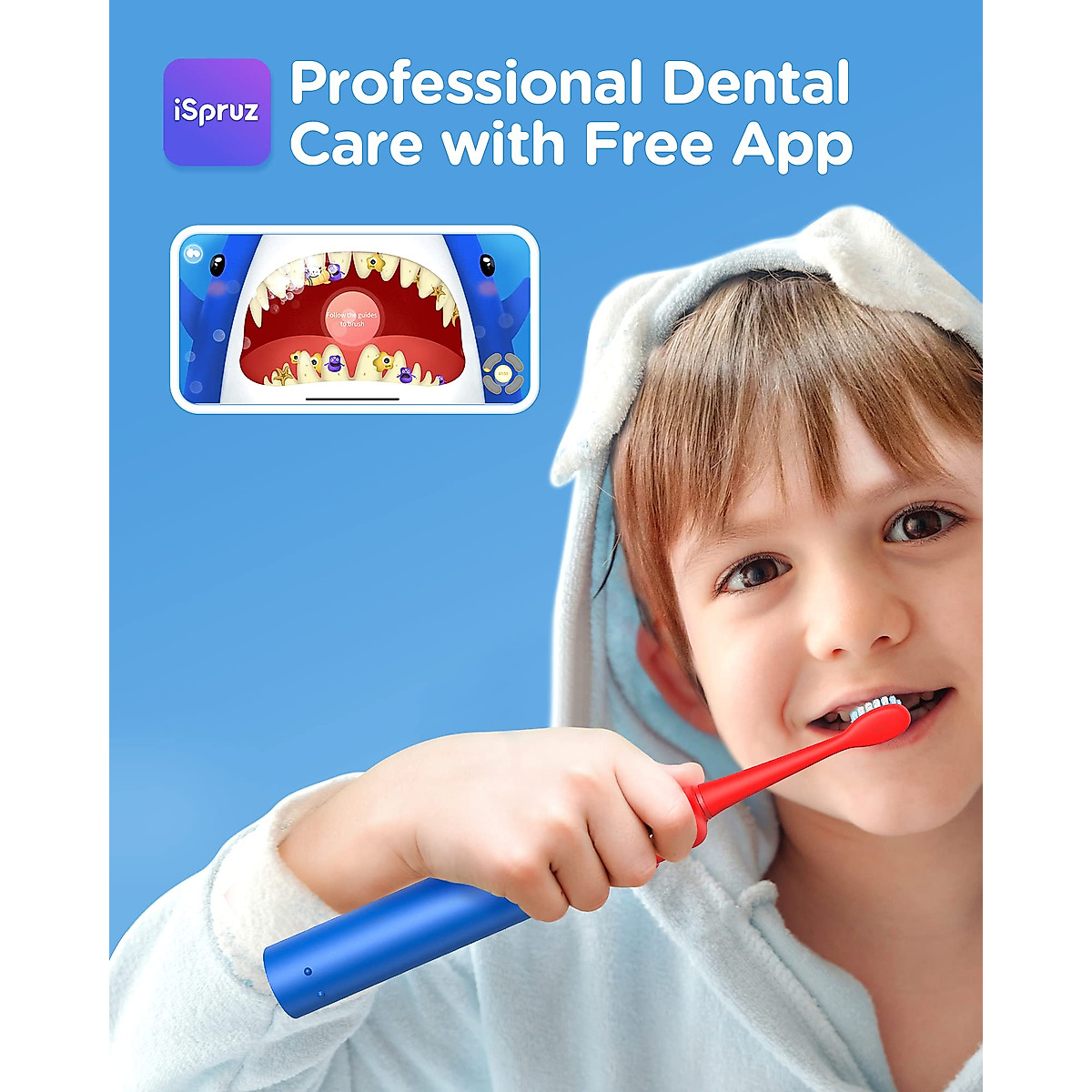 Bitvae K7S Kids Electric Toothbrush for Age 4+, Rechargeable Power Toothbrush with Pressure Sensor, Bluetooth Kids Toothbrush Boys and Girls, 3 Modes, 2Mins Smartimer, Soft (Blue)