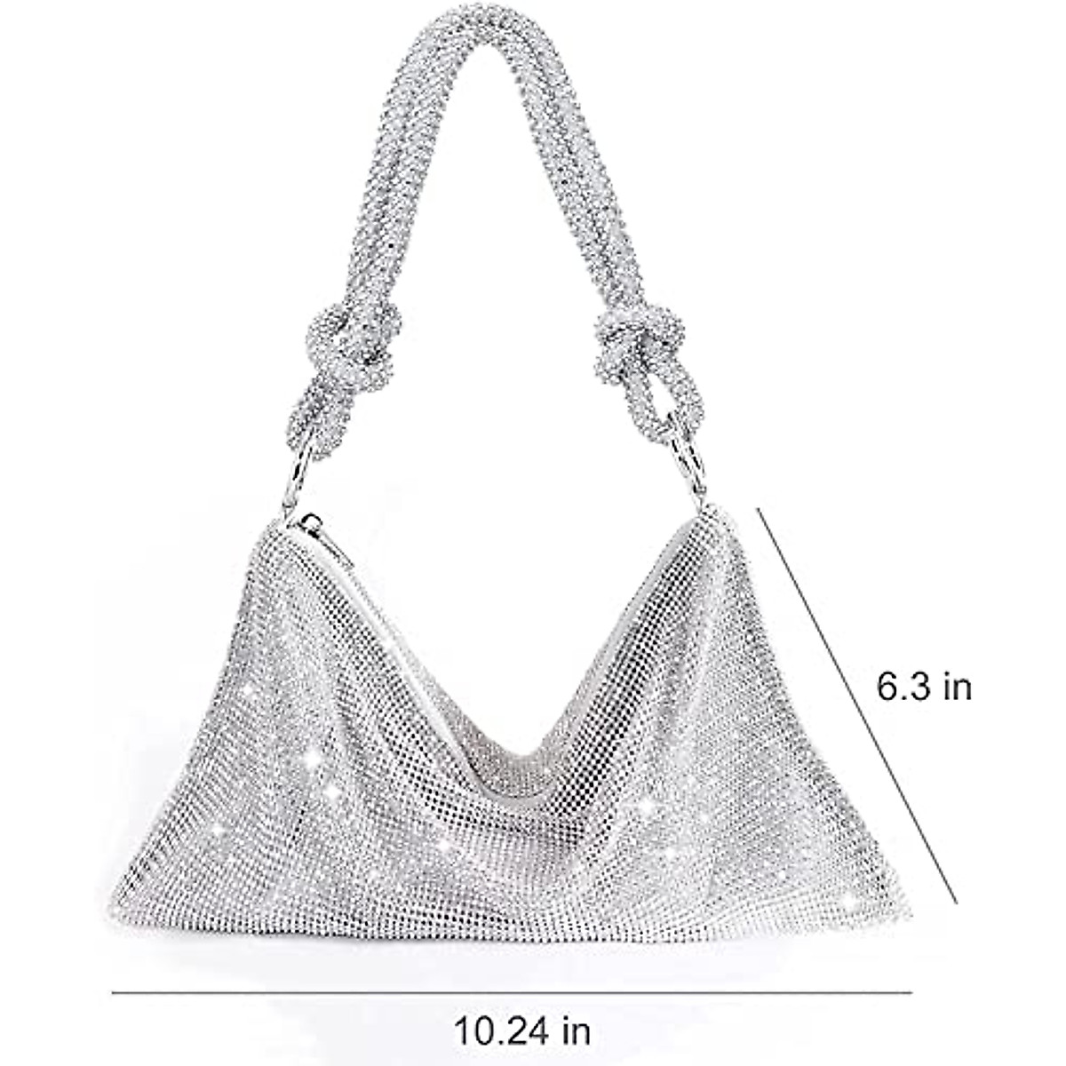 Rhinestone Hobo Bag for Women Chic Evening Handbag Shiny, Sparkly Crystal Handbag Shoulder Bags for Travel Vacation Party Proms Gifts (Silver)