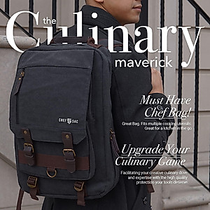 Chef Knife Bag Retro Backpack | 20+ Slots for Knives and Chef Tools | Knife Carrying Case with Hidden Back Pocket for Tablet | Sturdy Knife Bags For Chefs & Culinary Students | Premium Canvas (Black)