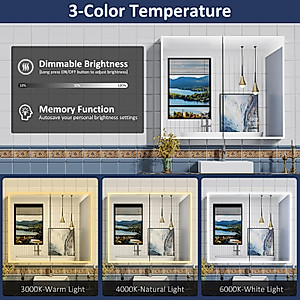 Lighted Medicine Cabinet with Mirror 36×30 Inch, Surface or Recessed Medicine Cabinet with Lights, Clock&Temp Display, Defogger, Dimming, LED Bathroom Medicine Cabinet with Built-in Outlet & USB Ports