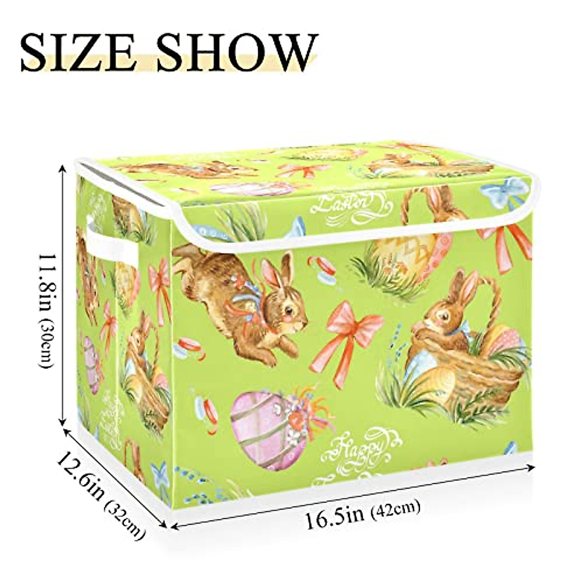 xigua Easter Storage Bins with Lids and Carrying Handle,Foldable Storage Boxes Organizer Containers Baskets Cube with Cover for Home Bedroom Closet Office Nursery