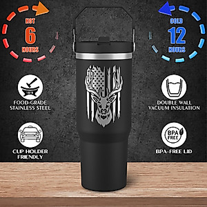 qchdln Hunting Gifts For Men - Cool Deer Coffee Mug - 30oz Insulated Hunting Tumbler with Handle - Fathers Day,Birthday,Christmas Gifts for Dad,Grandpa,Husband,Uncle