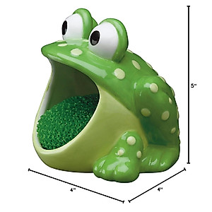 Boston Warehouse 75483 Frog Scrubby Holder with Non-scratch Dish Scrubber, Hand Painted Ceramic
