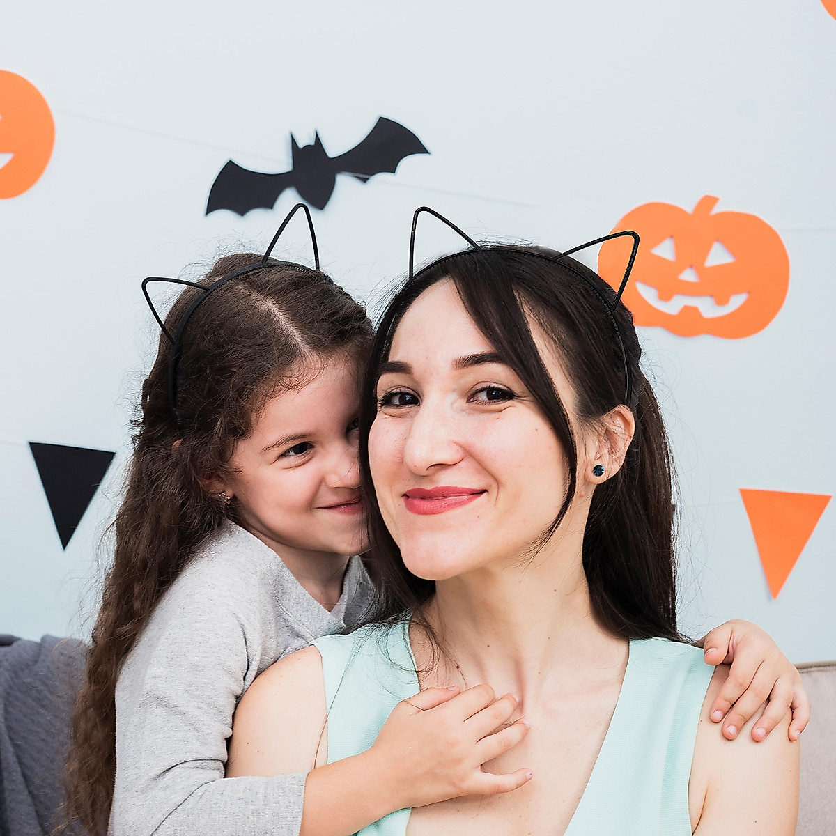 JGCWorker Black Cat Ears Headband for Women Girls, Halloween Cosplay Cat Costume Thick Plastic Wire Ears Headbands Hair Accessories for Adult Kids