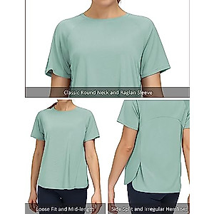 THE GYM PEOPLE Women's Short Sleeve Workout Shirts Breathable Yoga T-Shirts with Side Slits Athletic Tee Tops Light Green