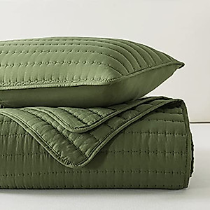 Olive Dark Green Queen Size Quilt Bedding Sets with Pillow Shams, Full Lightweight Soft Bedspread Coverlet, Forest Quilted Blanket Thin Comforter Bed Cover for All Season, 3 Pieces, 90x90 inches