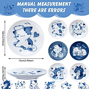 6 Pieces Soy Sauce Dish Japanese Small Cat Plates Set Ceramic Cute Cats Design Appetizer Dessert Sushi Salad Small Plate 3.94 x 0.8 Inches