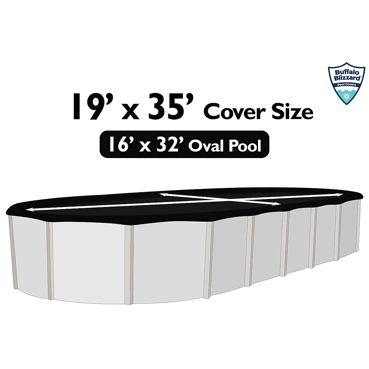 Buffalo Blizzard Deluxe Winter Cover for 16-Foot-by-32-Foot Oval above-Ground Swimming Pools | Blue/Black Reversible | All Covers Include 3-Feet of Overlap Material to Measure 19-Feet-by-35-Feet