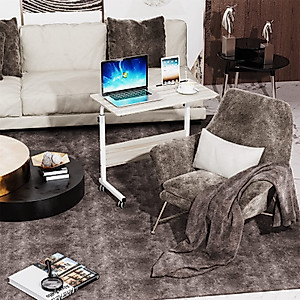 SogesPower 31.5 inches Mobile Laptop Desk with Slot Adjustable Side Table Computer Stand for Bed Sofa, White Maple