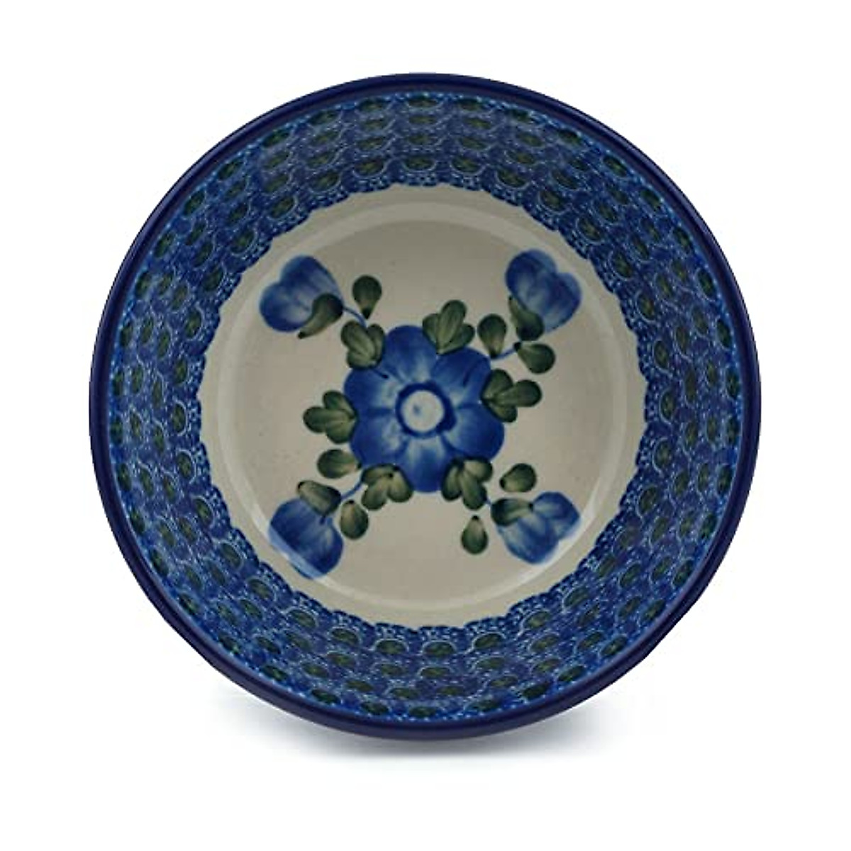 Polish Pottery Vegetable Bowl 5-inch Blue Poppies