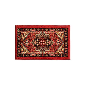 Kapaqua Rubber Backed Mat 18" x 31" Red Persian Medallion Doormat Accent Non-Slip Rug - Rana Collection Kitchen Dining Living Hallway Bathroom Pet Entry Rugs RAN2090-12