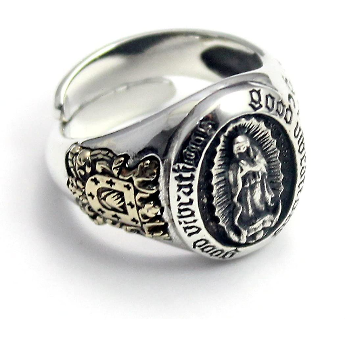 COSUMOSU Sterling Silver Our Lady of Guadalupe Virgin Mary Open Ring Adjustable for men