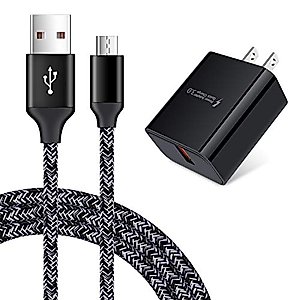 Quick Charge 3.0 Fast Charging Block Wall Charger with 3ft Micro USB Cable Android Fast Charger for Samsung Galaxy S7 S6 Edge A10 A9 A6 J7 J3,LG Stylo 3 2 K30,Moto E7 E6S E6 E5 E4 G5S G4,Kindle fire