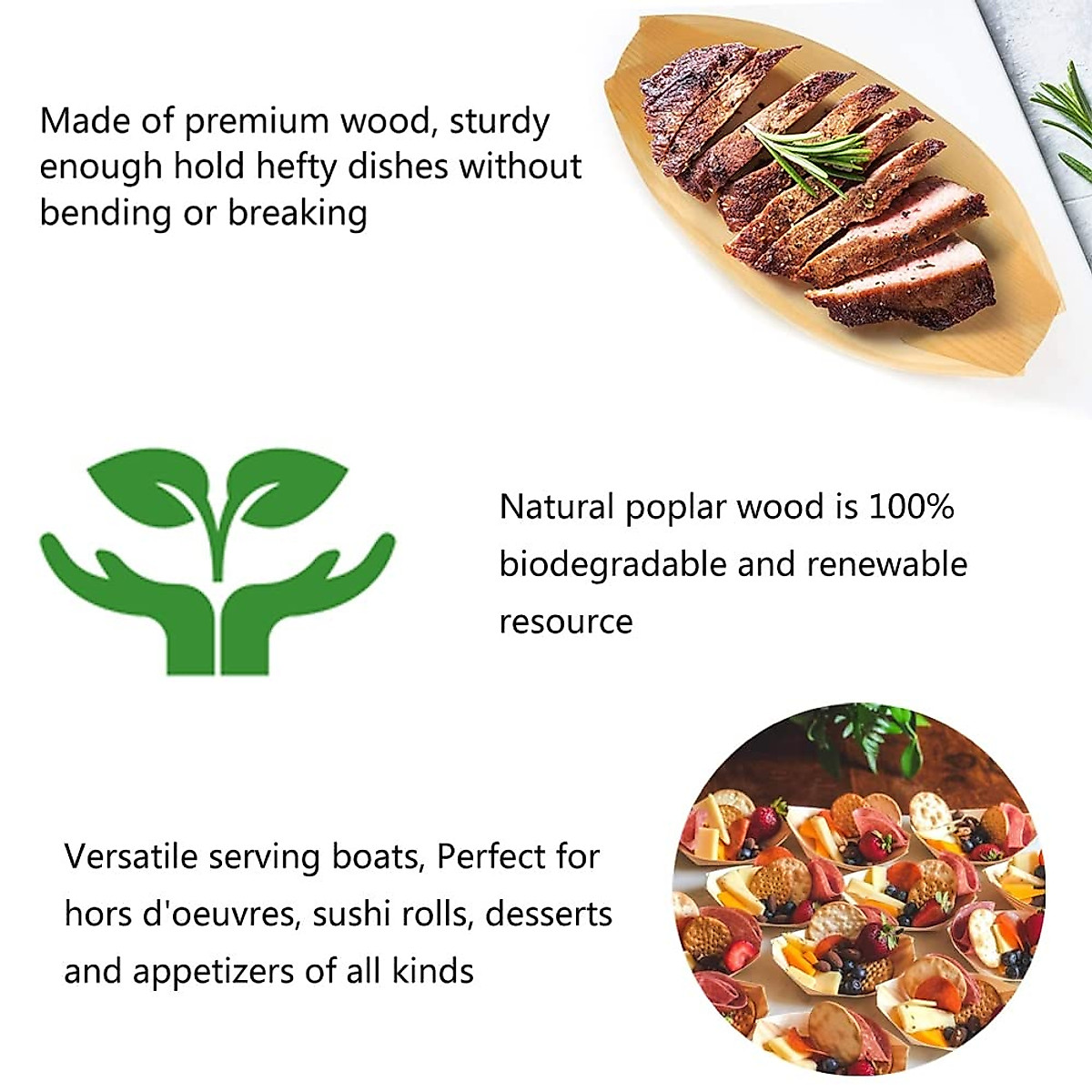 YESTOO Disposable Wood Serving Boats Plates Trays,100 Pack 6" Sturdier Than Bamboo, Biodegradable and Compostable Bowls (100, 6 INCH)